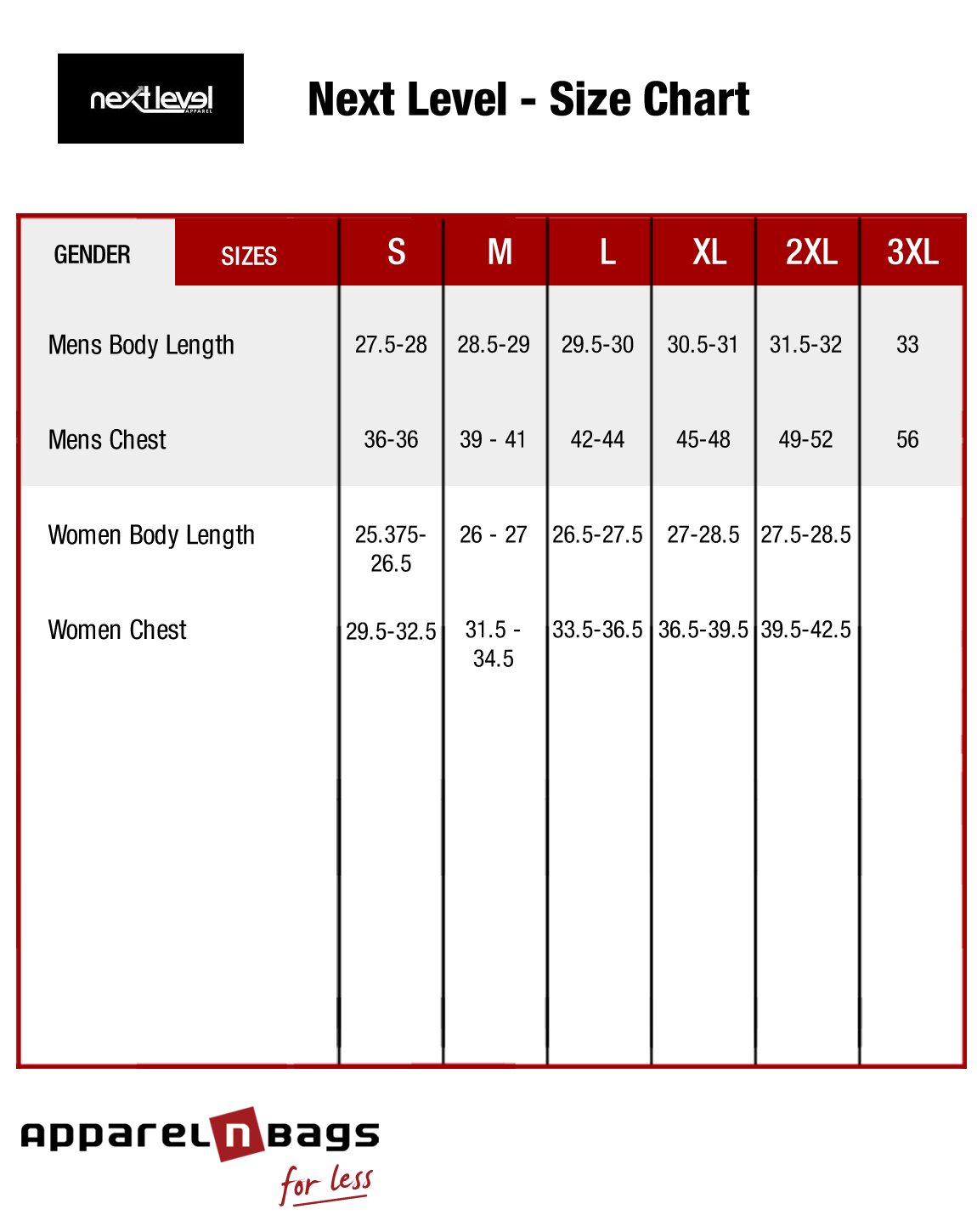 Next Level Apparel Size Chart Next Level Fit Guide